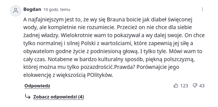 Wykasowali komentarze przychylne dla Brauna